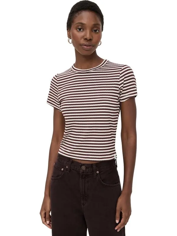 Rag & Bone Luca Stripe Rib Tee - Ivory Brown Multi