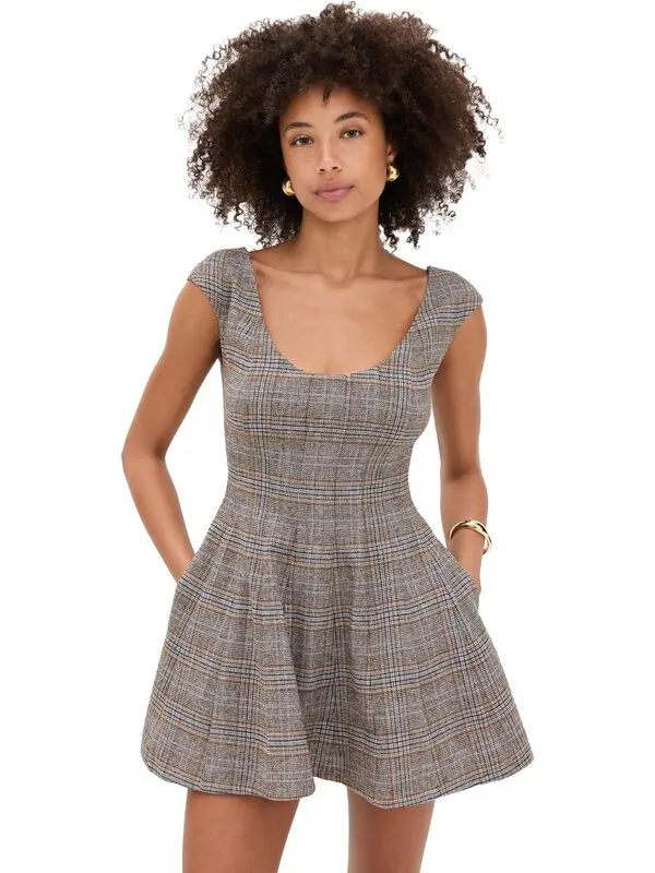GUIZIO Leila Tartan Mini Dress - Green Multi