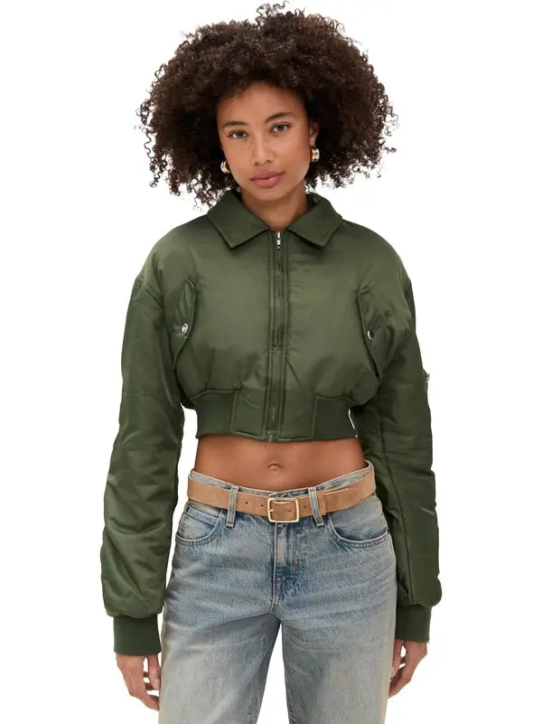 Lioness Cropped Technical Bomber Jacket - Moss