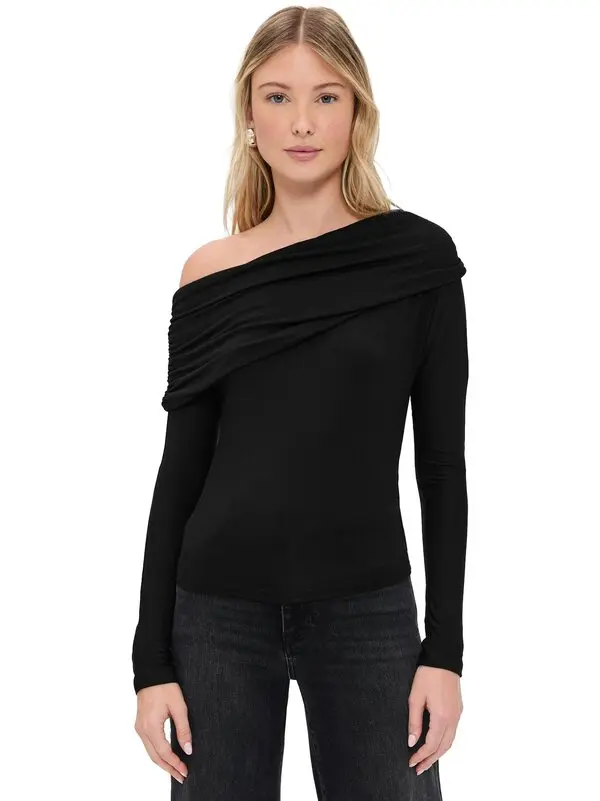Lna Giselle Drop Shoulder Long Sleeve Top - Black