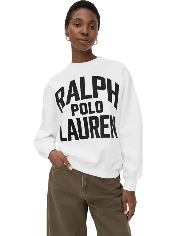 Ralph Lauren Vintage Fleece Knit Long Sleeve Crew Neck Sweater - White