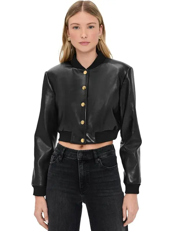 Alice + Olivia Barton Vegan Leather Bomber - Black