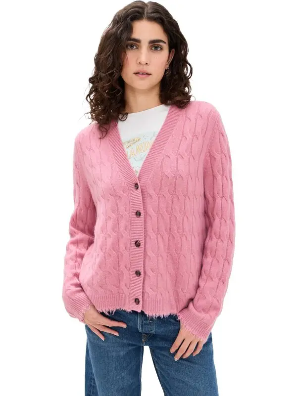 RE/DONE Cashmere Cable V-neck Cardigan - Old Rose