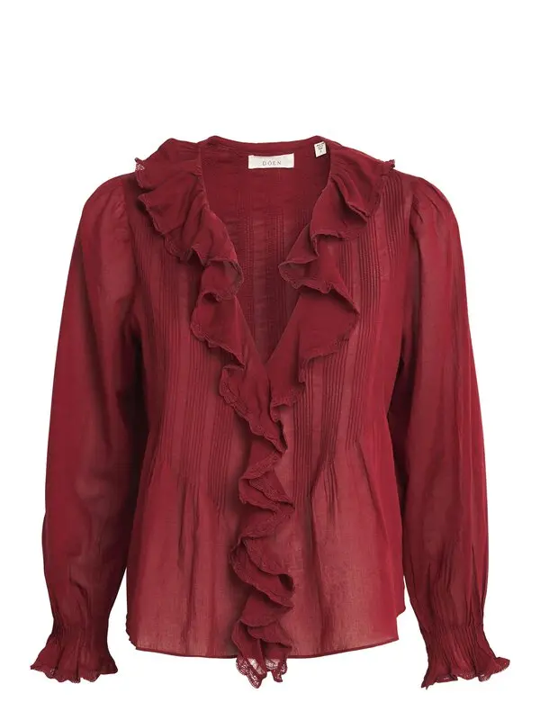 DÔEN Organic Cotton Ruffled Blouse - Red