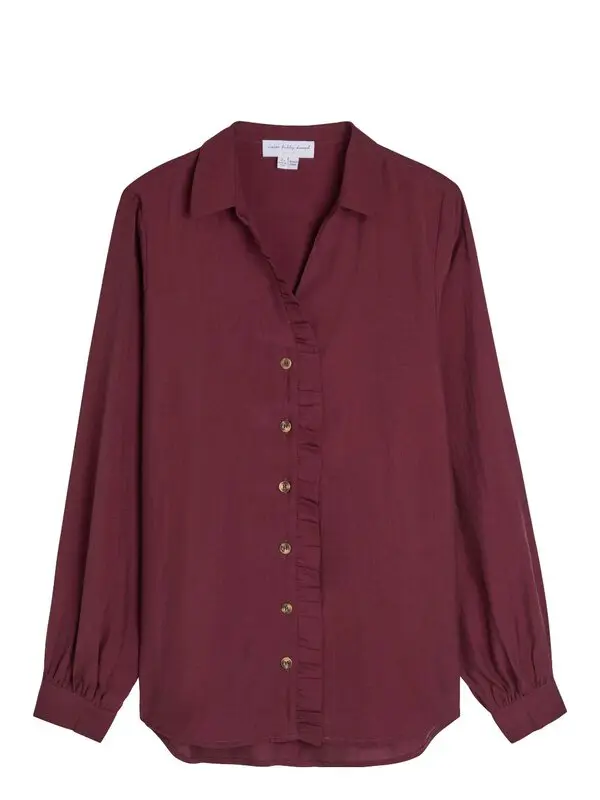 NEVER FULLY DRESSED Miley Ruffle-trimmed Woven Shirt - Red