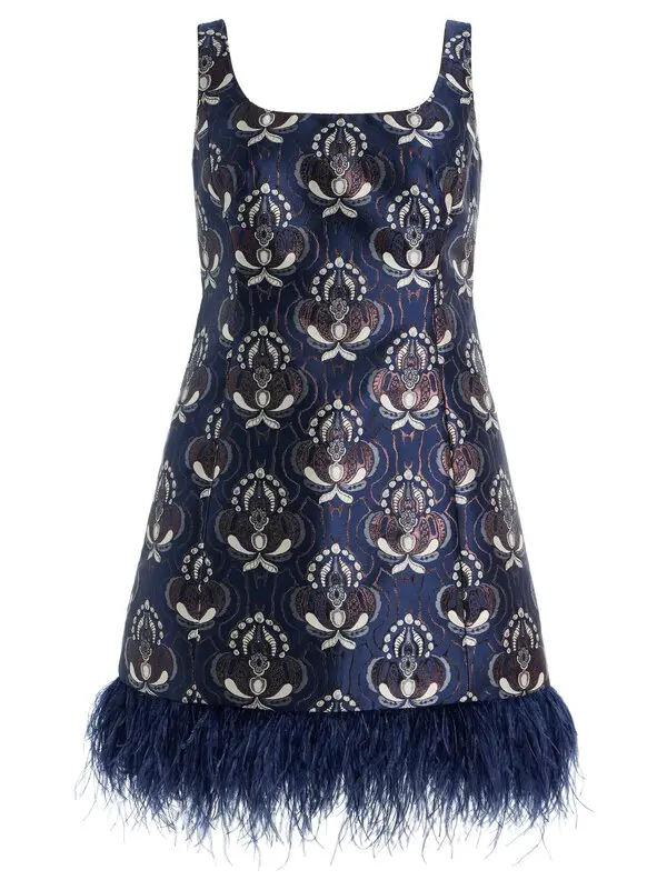 Cara Cara Carlie Feather-trimmed Jacquard Mini Dress - Navy