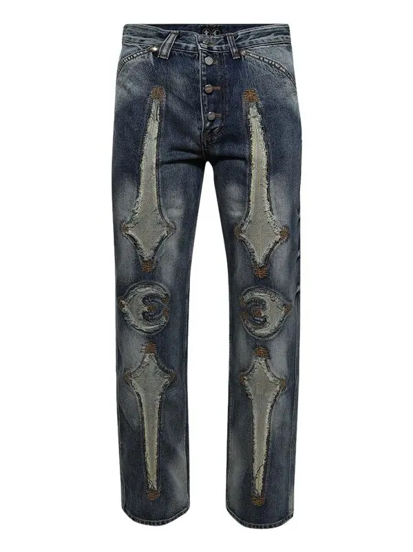 THUG CLUB Tc Bone Leather Denim Pants - Blue