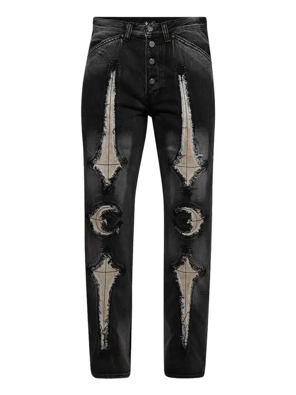THUG CLUB Tc Bone Leather Denim Pants - Black