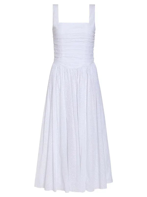 MARKARIAN Maeve Ruched Cotton Eyelet Midi Dress - White