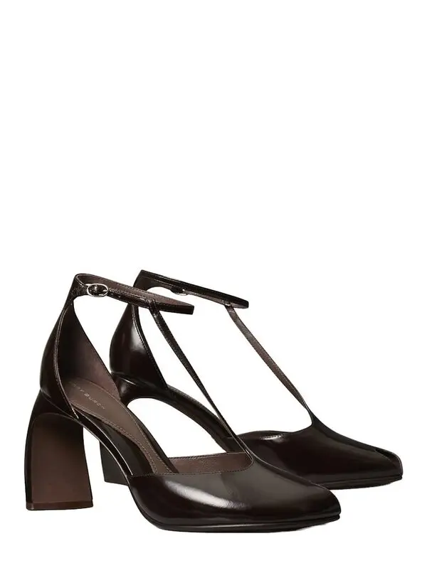 Tory Burch Peep-toe T-strap Heeled Sandal - Deep Brown