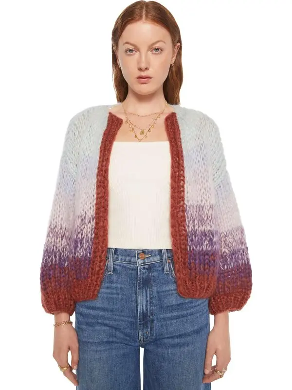Maiami Mohair Gradient Bomber Cardigan - Light Blue