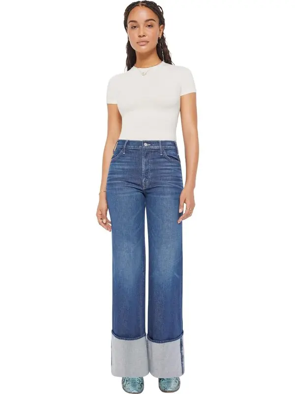 MOTHER The Lil Hustler Roller Sneak Cuff And Riffs Petites Wide Leg Jeans - Blue