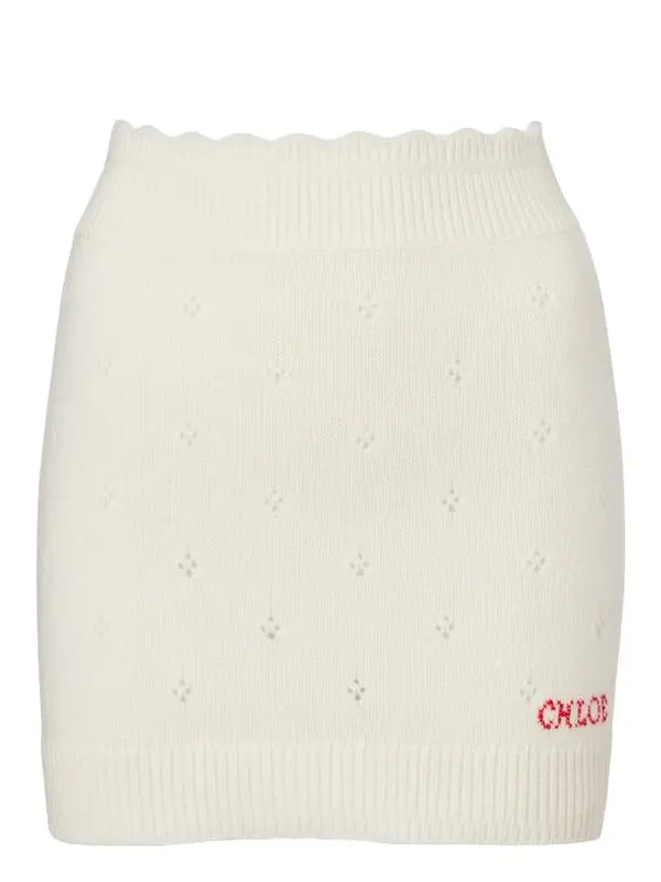 Chloé Pointelle Wool And Cashmere Miniskirt - White