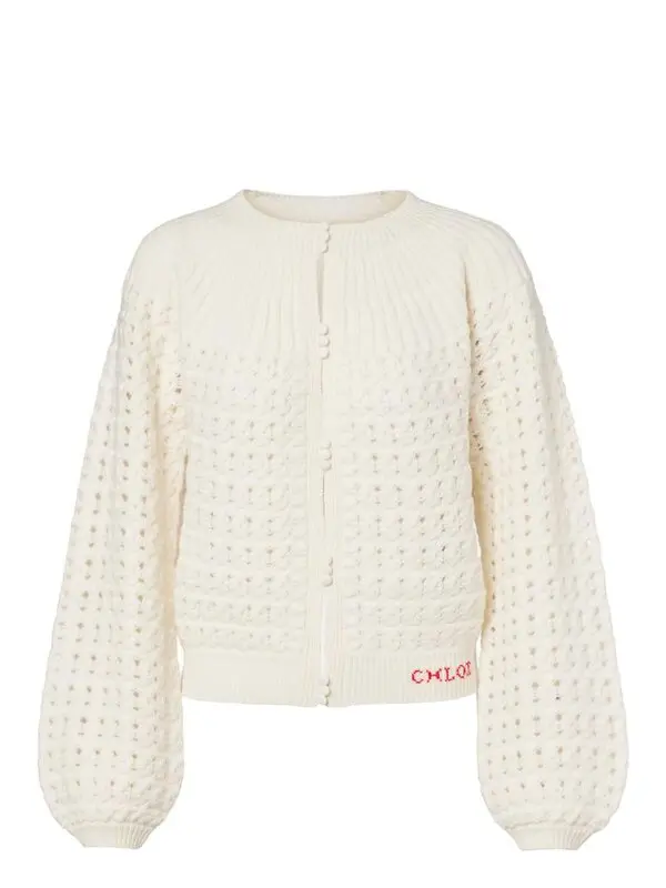 Chloé Pointelle Wool And Cashmere Cardigan - White