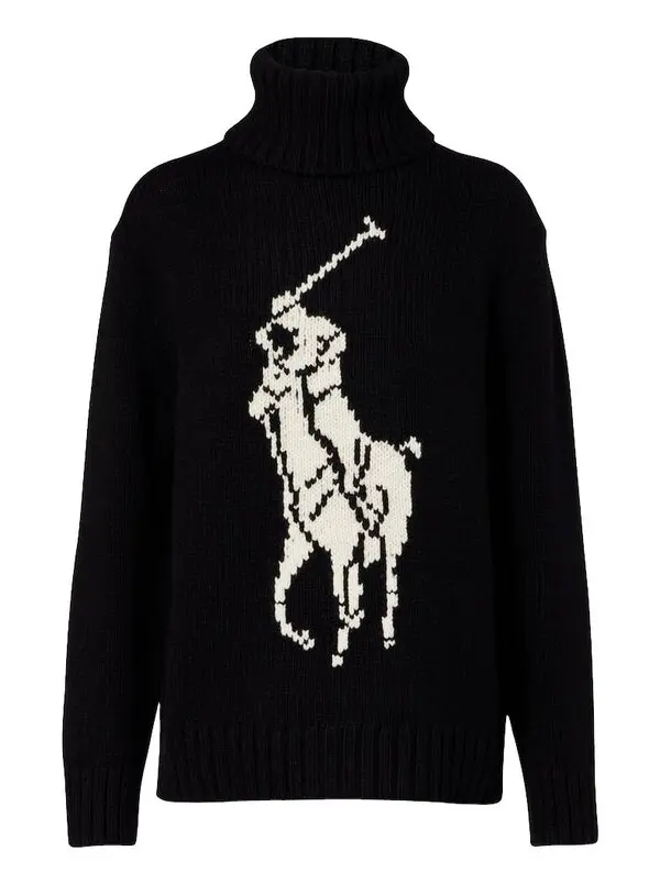 Polo Ralph Lauren Logo Wool Turtleneck Sweater - Black