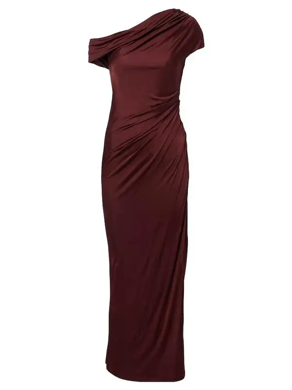Galvan Asymmetric Draped Jersey Maxi Dress - Burgundy