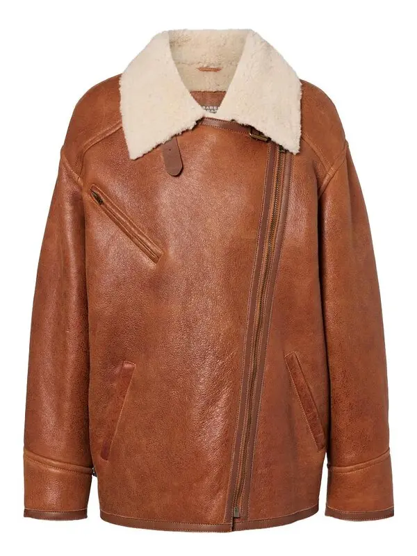 Isabel Marant Adelina Shearling-trimmed Leather Jacket - Brown
