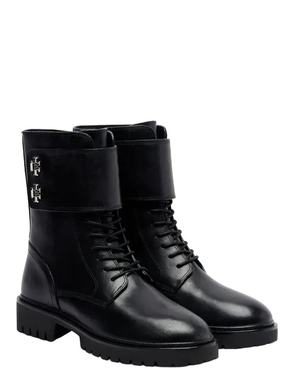 Tory Burch Turnlock Leather Combat Boots - Black