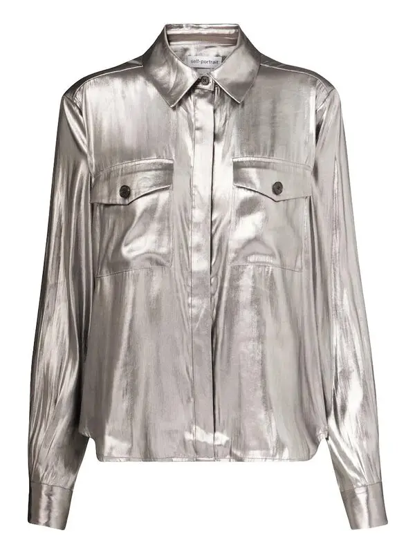 SELF-PORTRAIT Metallic Shirt - Silver