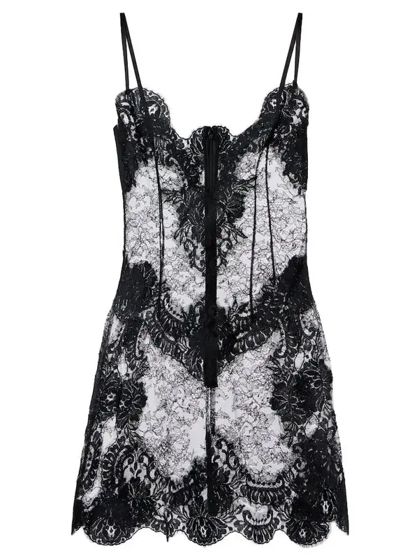 Dolce & Gabbana Sheer Lace Mini Dress - Black