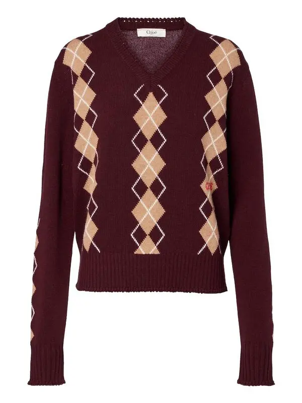 Chloé Argyle Wool And Cashmere Sweater - Burgundy