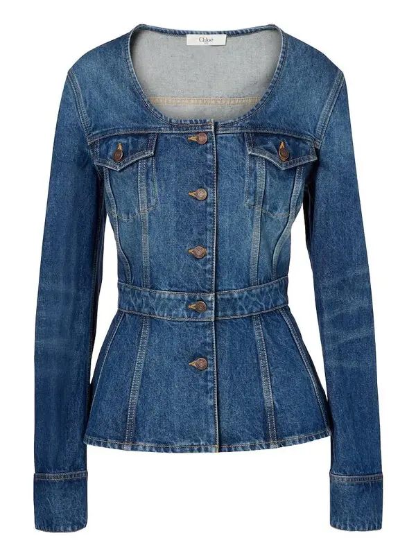 Chloé Peplum Denim Jacket - Blue