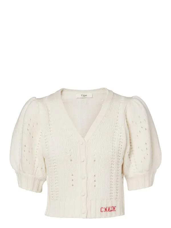 Chloé Pointelle Wool And Cashmere Cardigan - White