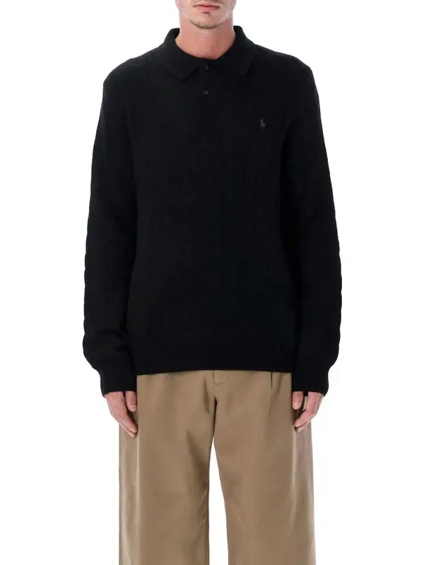 Polo Ralph Lauren Cable Knit Wool And Cashmere Polo Sweater - Black