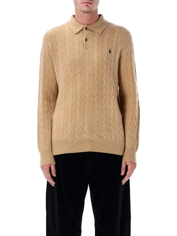 Polo Ralph Lauren Cable Knit Wool-cashmere Polo Sweater - Brown