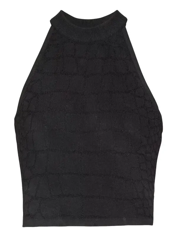 Balmain Halterneck Crocodile-effect Top - Black