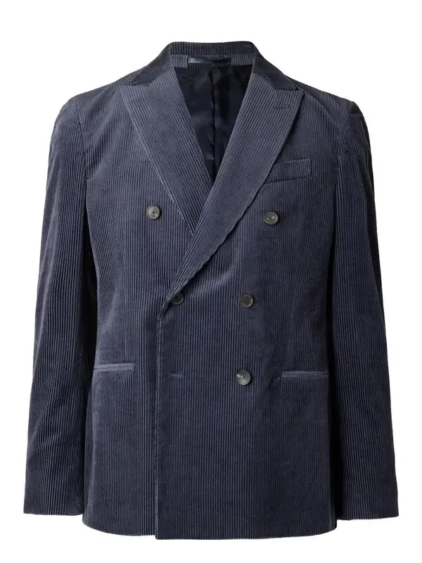 Mr P. Slim-fit Double-breasted Cotton And Cashmere-blend Corduroy Tuxedo Jacket - Blue