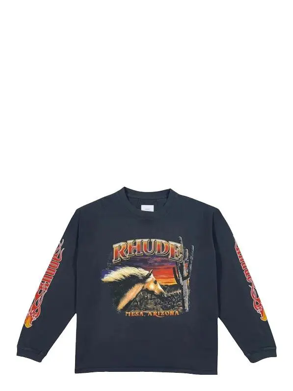 Rhude Mesa Stallion Long Sleeve Tee Shirt - Black/red/yellow