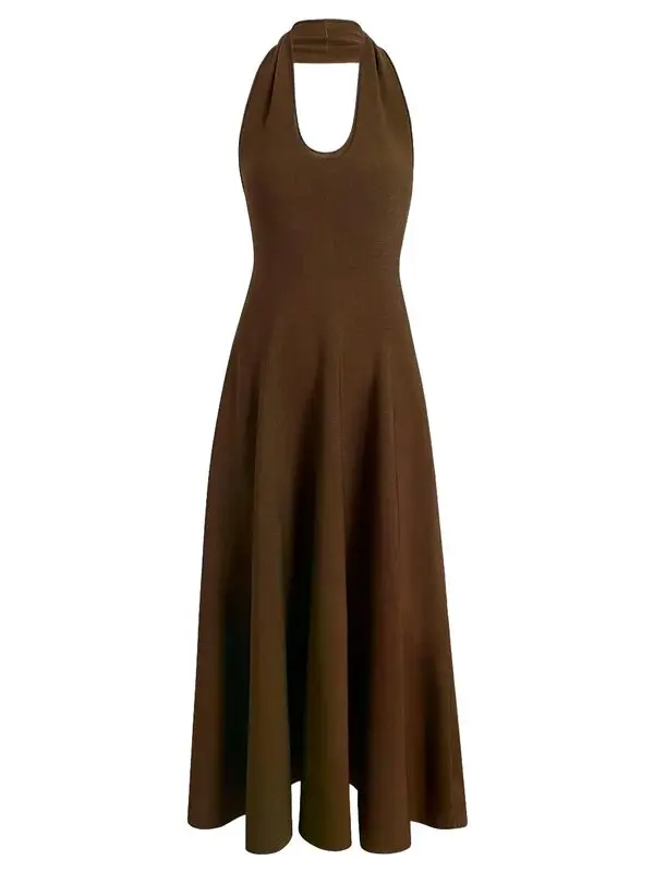 Khaite Halterneck A-line Midi Dress - Brown