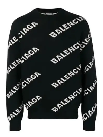 Balenciaga Wool All Over Print Sweater - Black