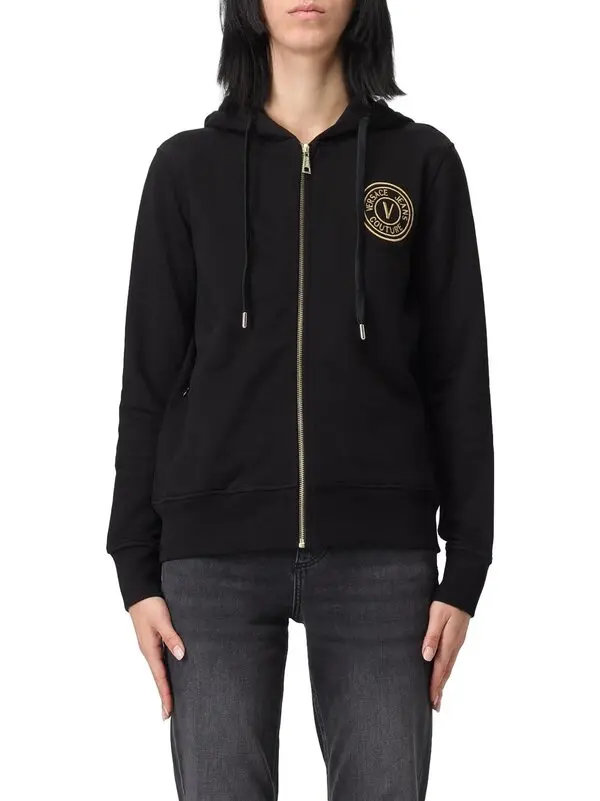 Versace Zip Up Hoodie With Logo Detail - Black