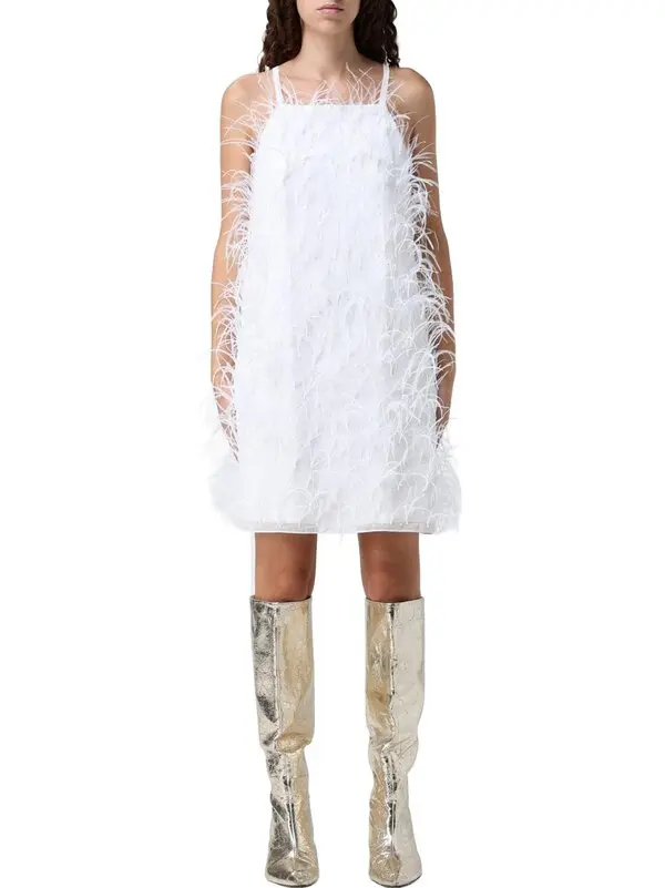 Pinko Feathered Mini Dress - White