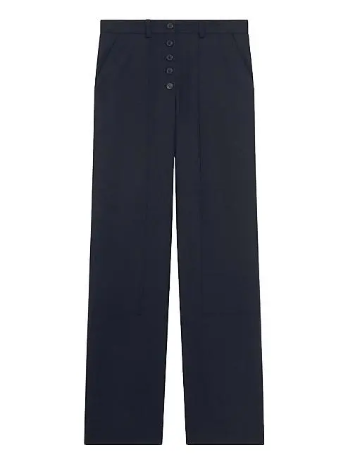 The Kooples Straight-leg Mid-rise Wool-blend Trousers - Navy