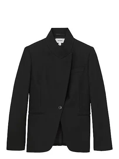 REISS Wool-blend Wrapover Blazer - Black