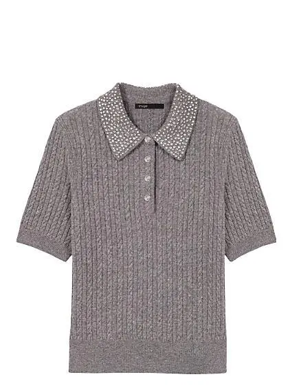 Maje Rhinestone-embellished Wool Polo - Grey