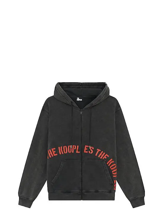 The Kooples Cotton Hoody With Logo Print - Black Washed