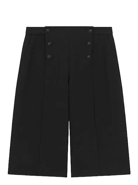 The Kooples Short Wide-leg Wool-blend Trousers - Black