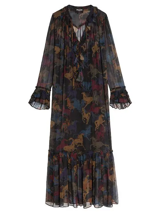 Zadig&Voltaire Horse-print Woven Maxi Dress - Dark Chocolate