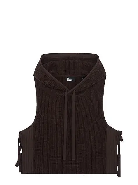 The Kooples Sleeveless Wool Sweatshirt With Tie Detail - Chocolate