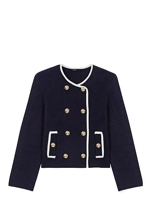 Maje Wool-blend Jacket With Contrast Trim - Navy