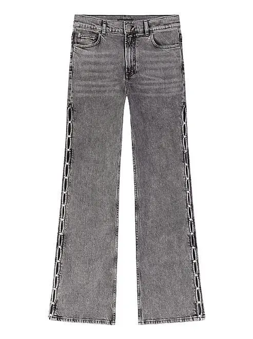 Maje Beaded Wide-leg Stretch-denim Jeans - Grey