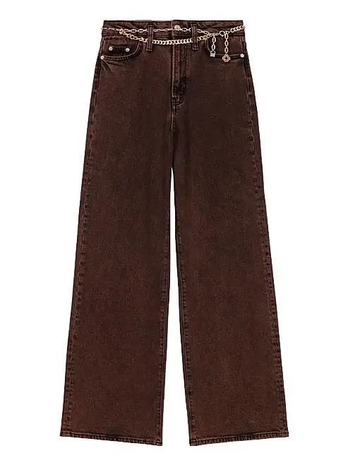 Maje Flared Mid-rise Stretch-denim Jeans With Chain - Brown