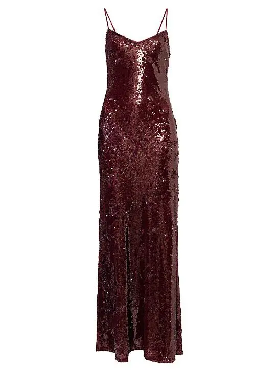 REFORMATION X Nara Smith Drizzle Sequin Midi Dress - Oxblood