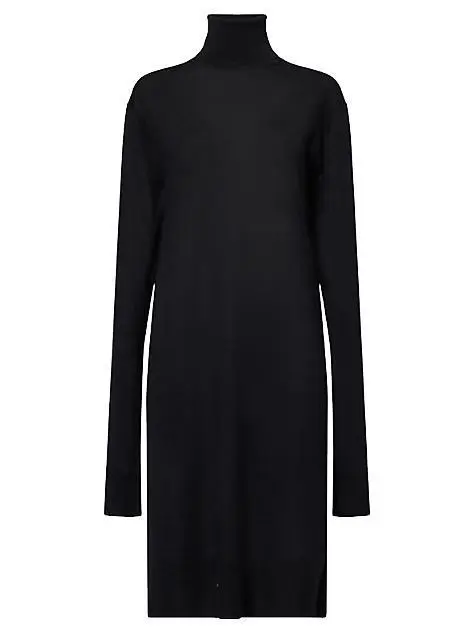 TOTÊME Turtleneck Wool And Silk Midi Dress - Black