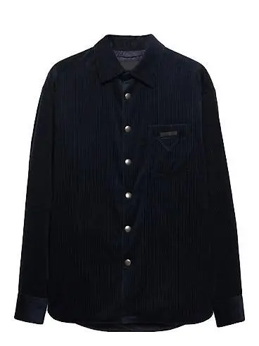 Prada Logo-embellished Padded Corduroy Cotton And Cashmere Shirt - Blue