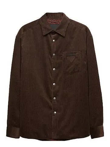 Prada Logo-embellished Padded Corduroy Cotton And Cashmere Shirt - Brown